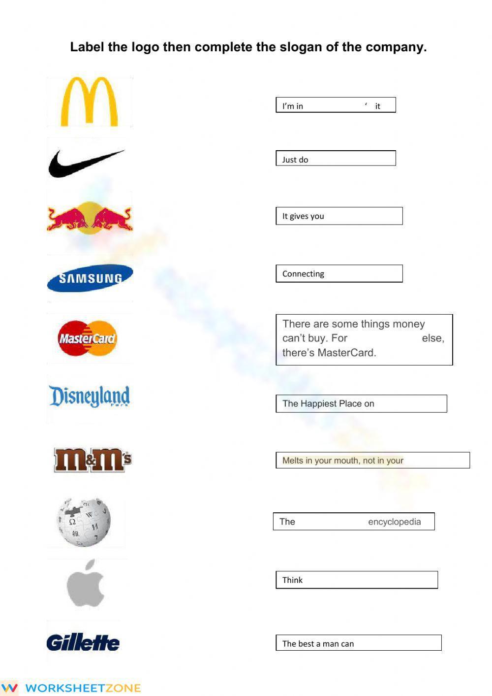 Logos And Slogans Worksheet