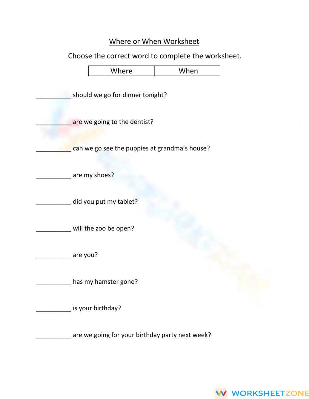 Where Or When Worksheet Worksheet