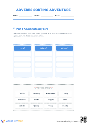 Adverbs Cut and Paste Activity Worksheets