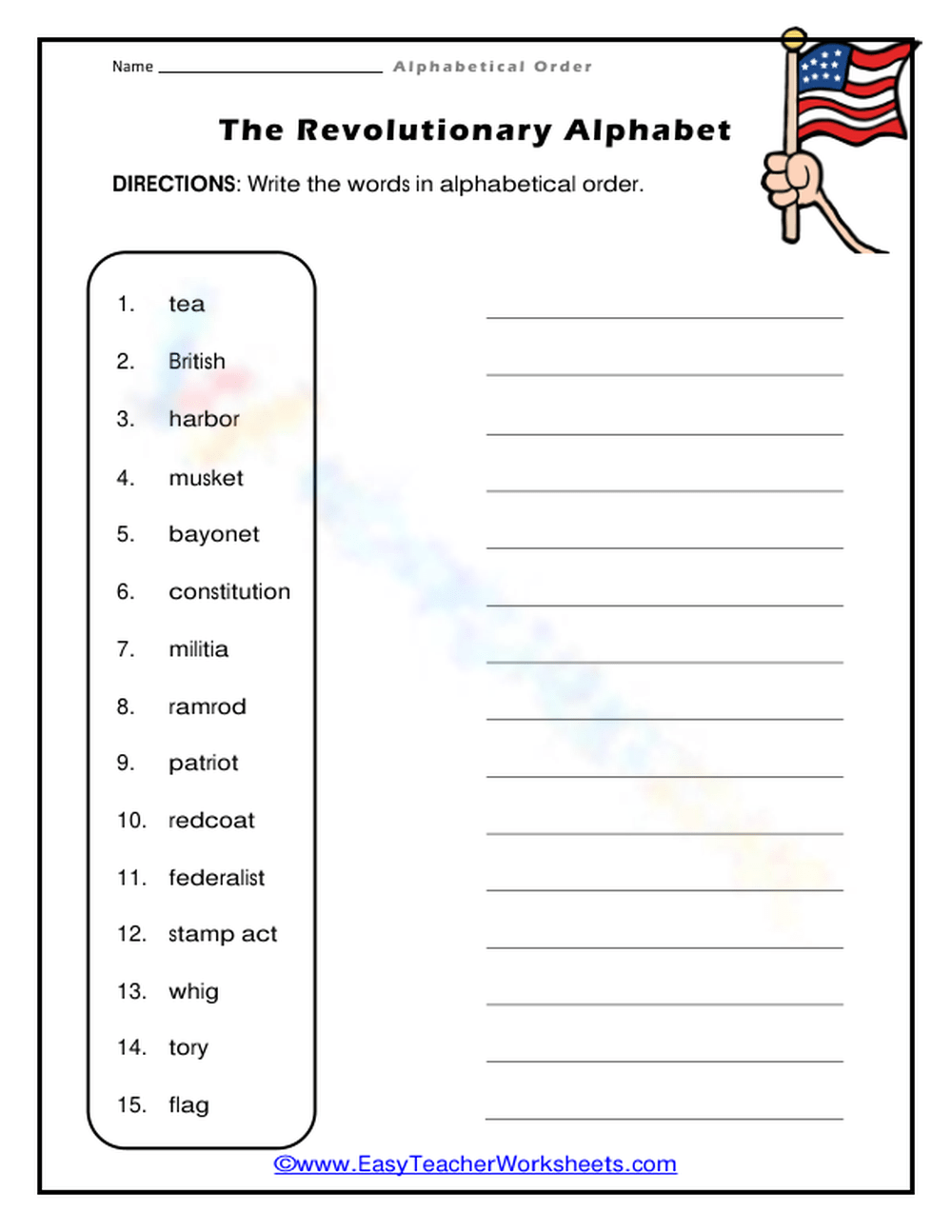 The Revolutionary Alphabet Worksheet The Revolutionary Alphabet Worksheet