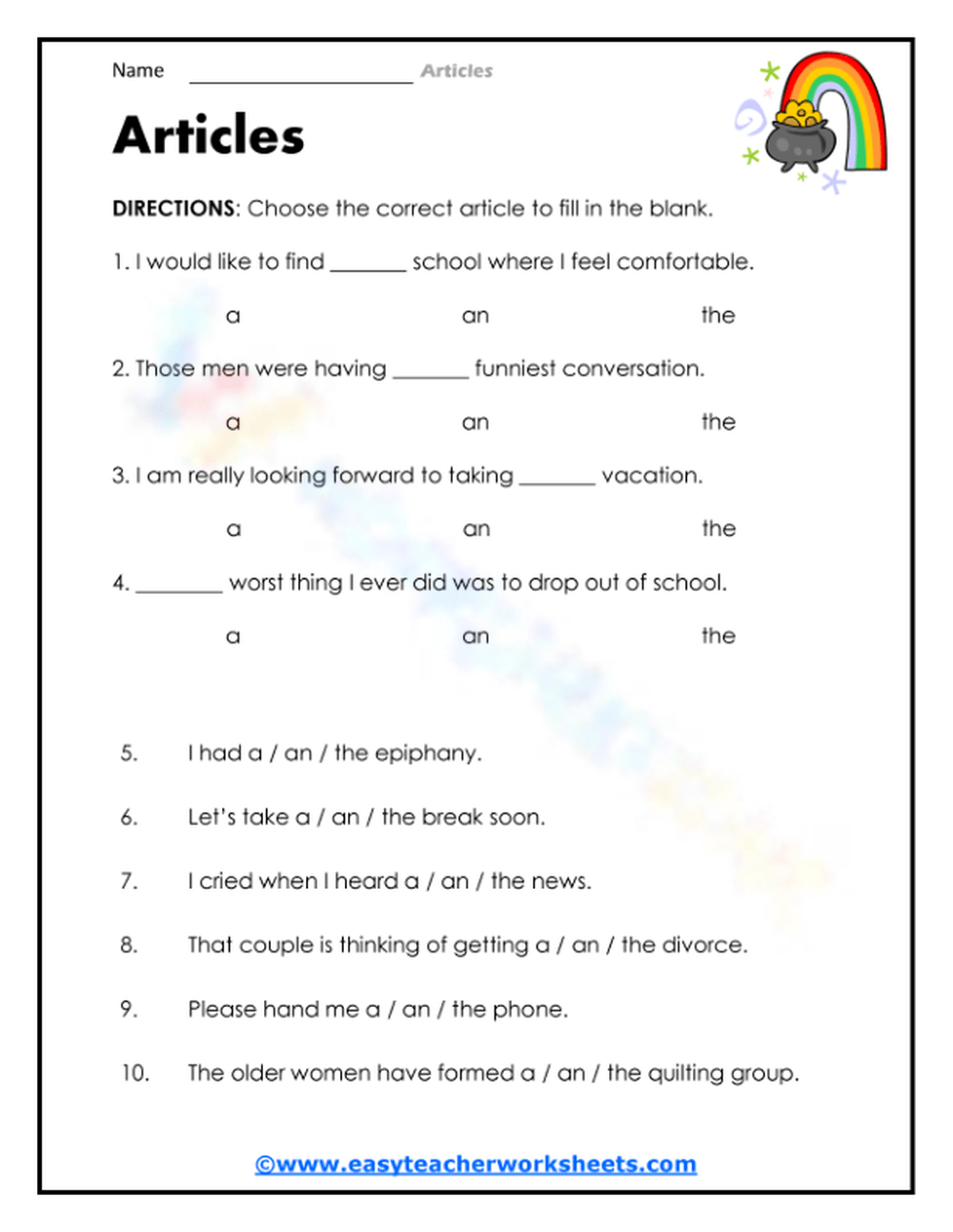 Fill Ins Worksheet