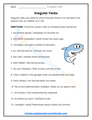 Essential Irregular Verbs Worksheet | Grade 3-5 ELA