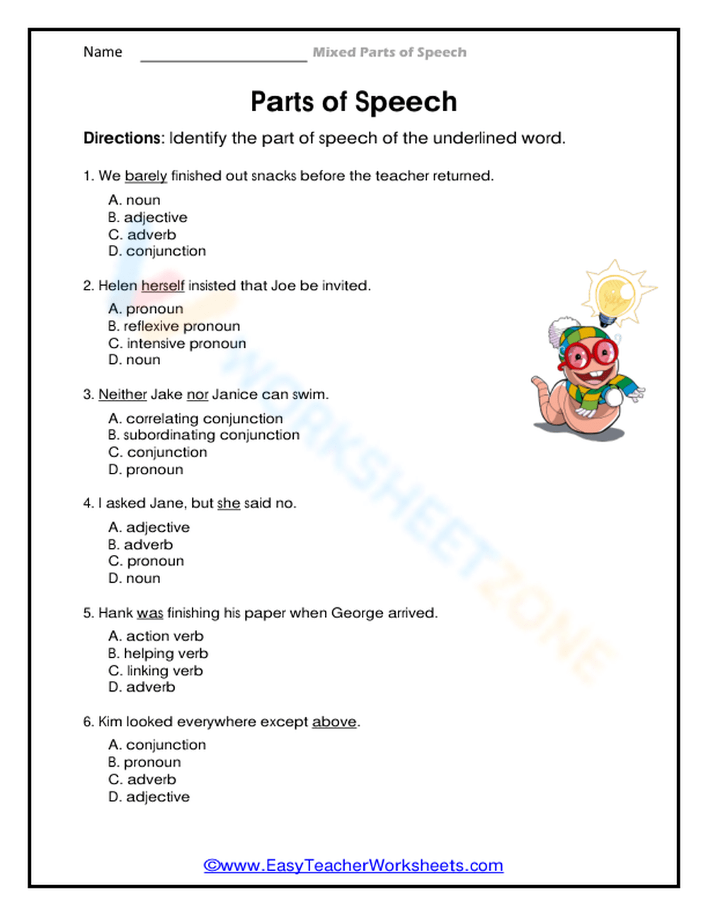 Classifying Parts Of Speech Worksheet Classifying Parts Of Speech Worksheet