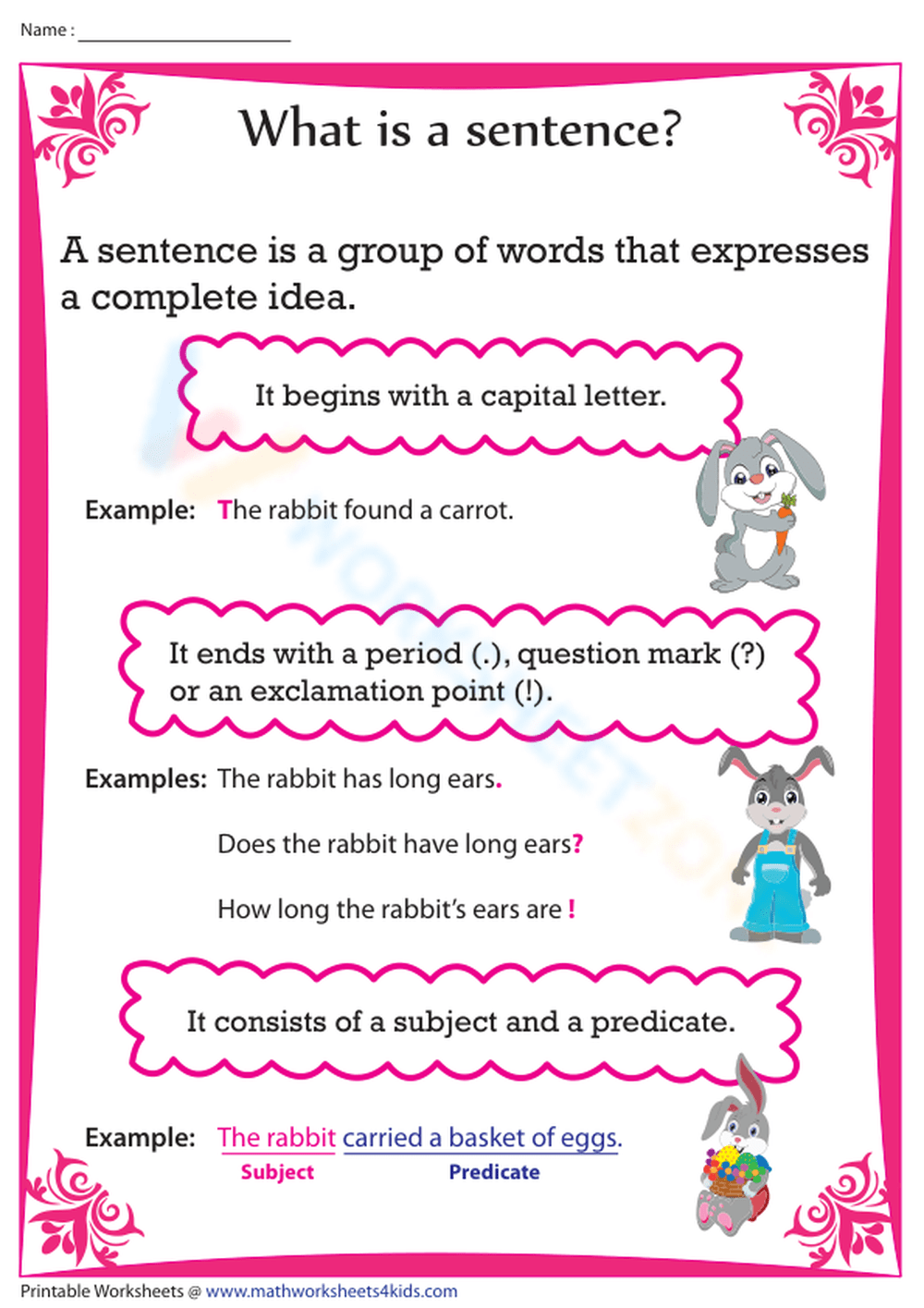 Sentences Chart Worksheet