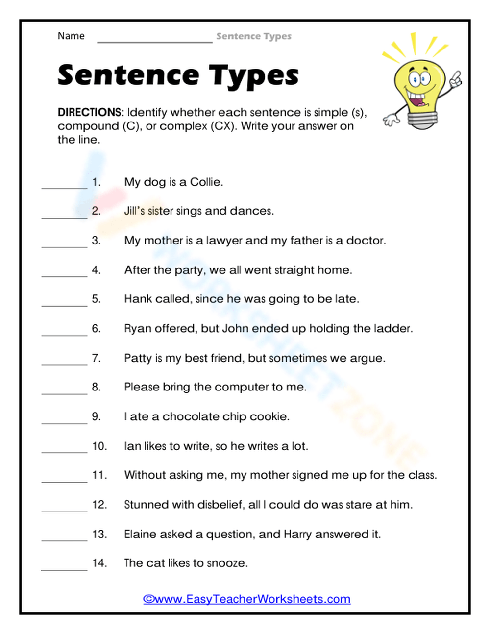 Sentence Classifer Worksheet
