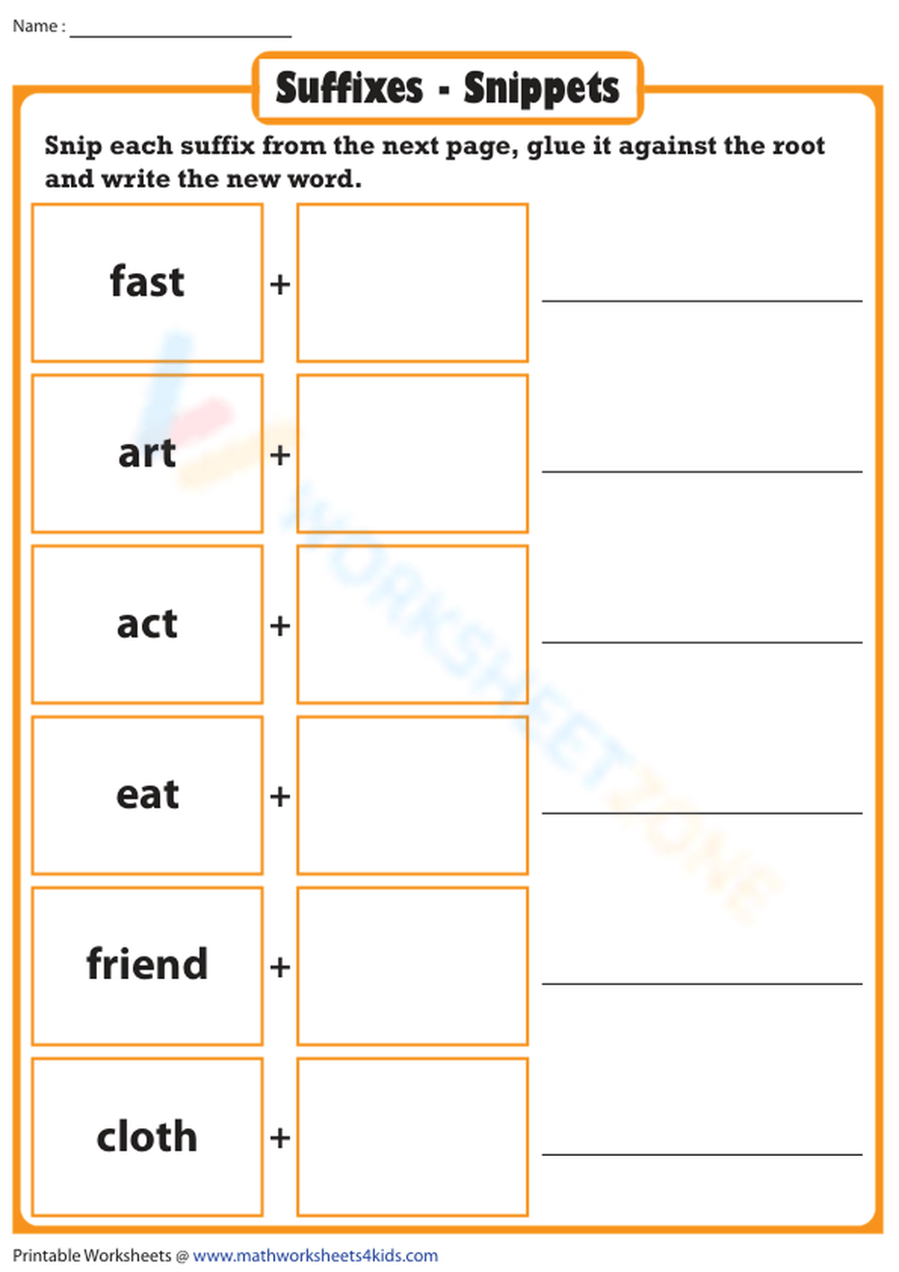 Suffixes Snippets - Cut And Glue Activity Worksheet
