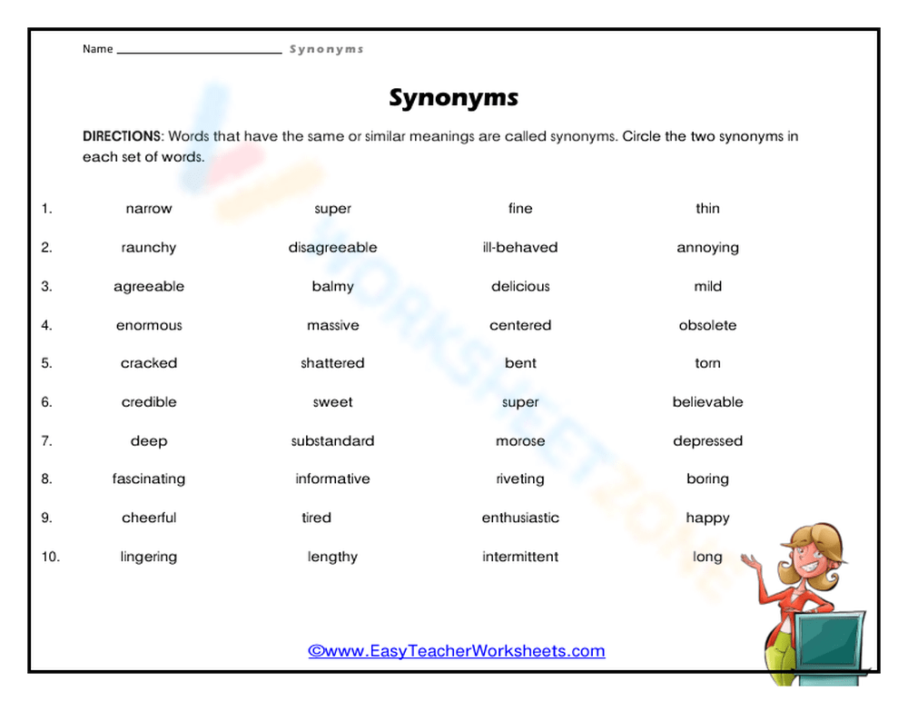 Similar Meanings Worksheet