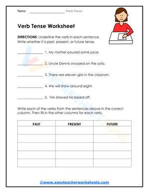 Grade 3 Verb Tense — Printable No-Prep Worksheet