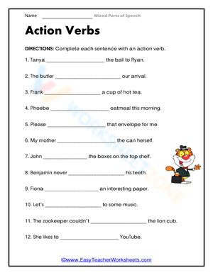 Action Verbs Worksheets 3rd Grade Verb Worksheets Action Verbs