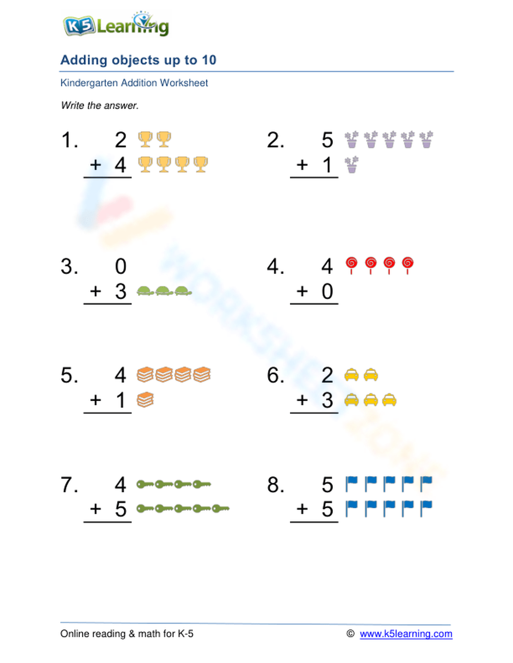 Adding Using Objects Count The Objects And Add The Numbers Up To 10 Worksheet