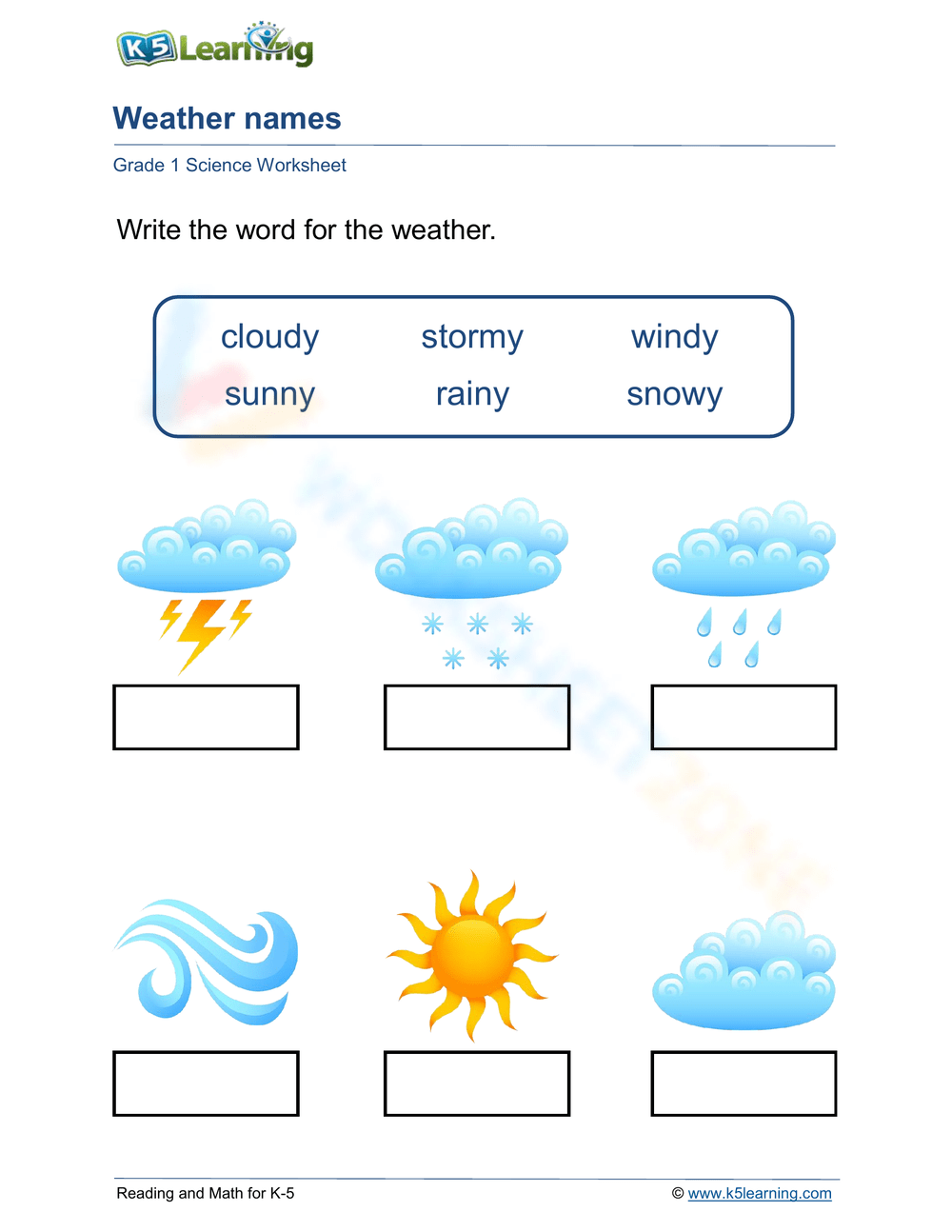 Weather Names Worksheet