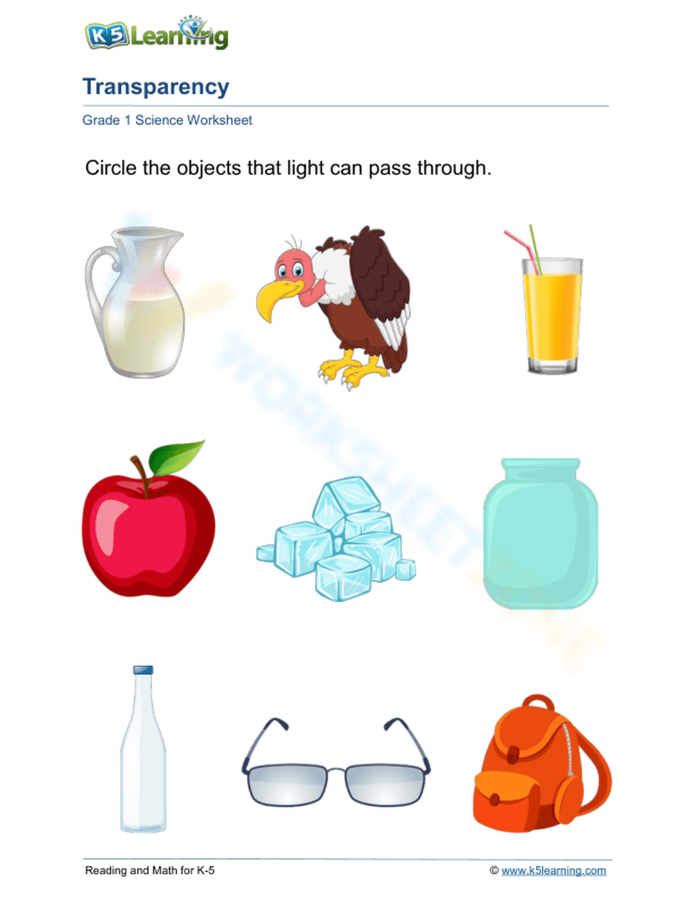 Light Can Pass Through Transparent Objects Worksheet Light Can Pass Through Transparent Objects Worksheet