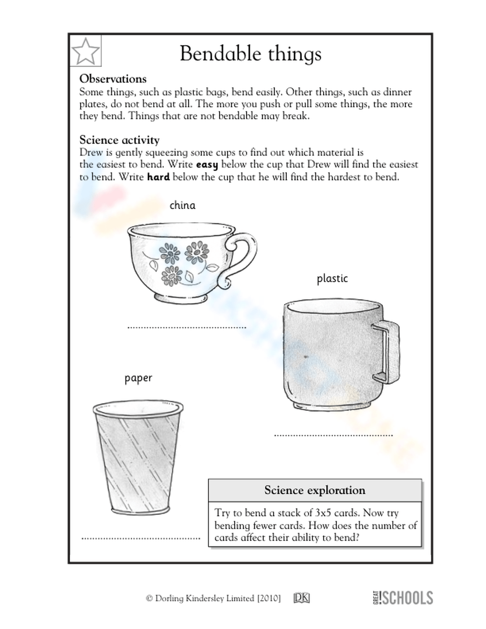 Bendable Things Worksheet