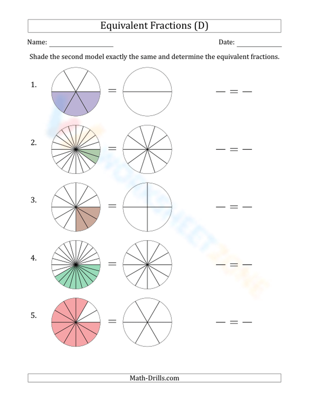 Fractions Equivalent Test Using Models (24) Worksheet