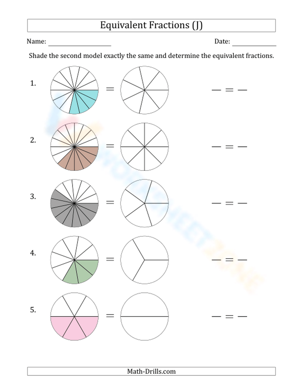 Fractions Equivalent Test Using Models (30) Worksheet