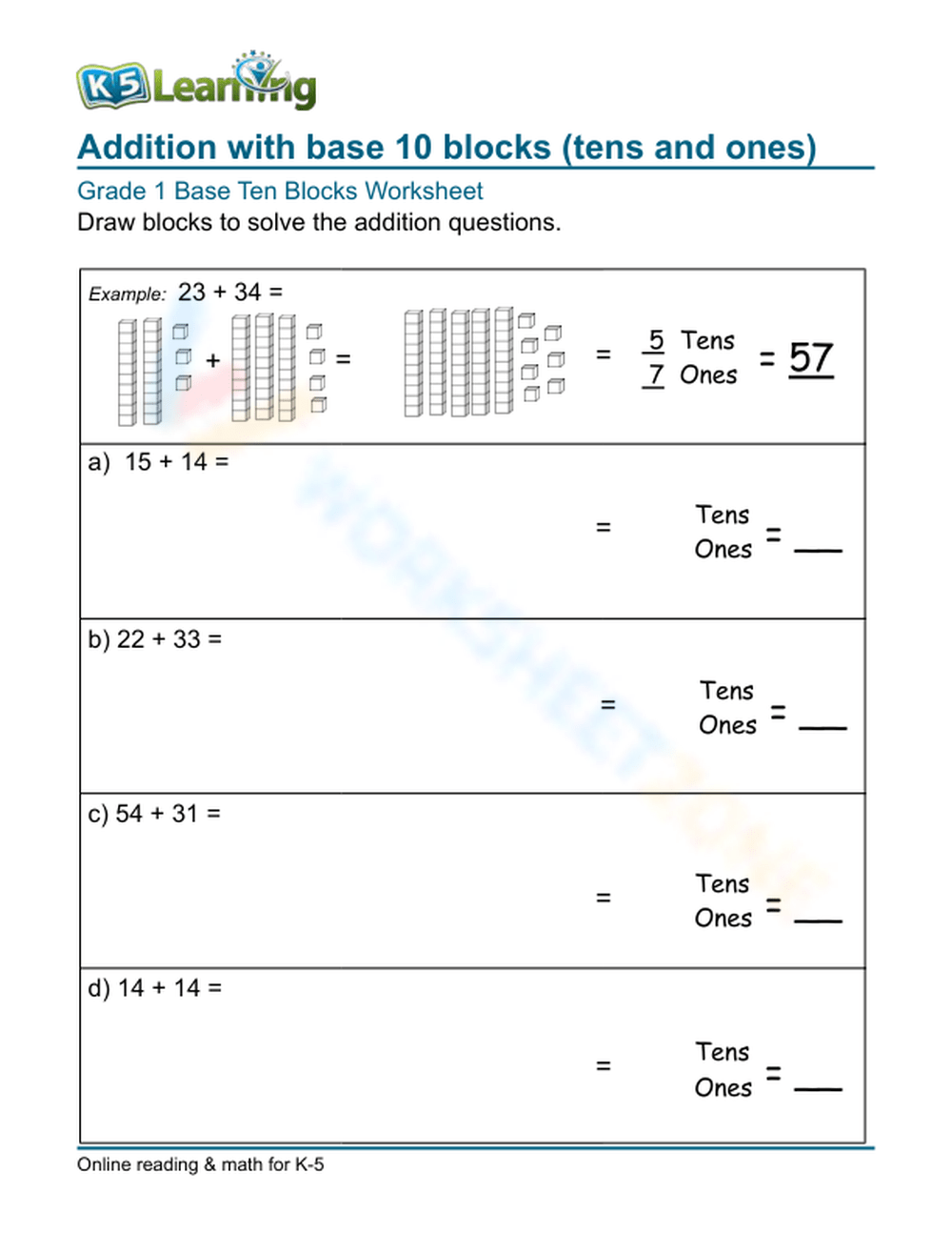 Addition With Base 10 Blocks 3 Worksheet