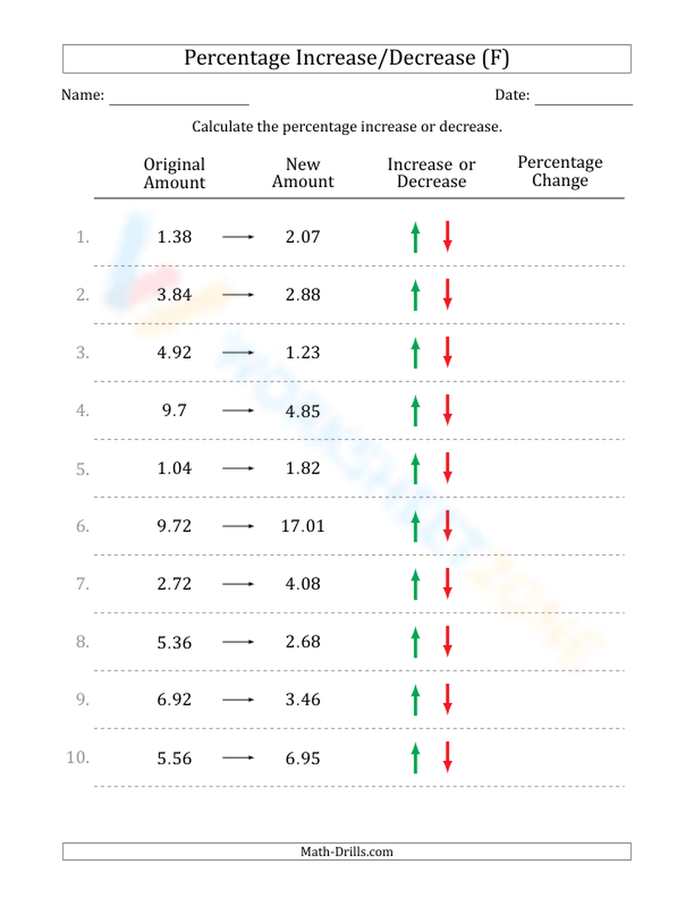 Percent Increase/decrease Worksheet