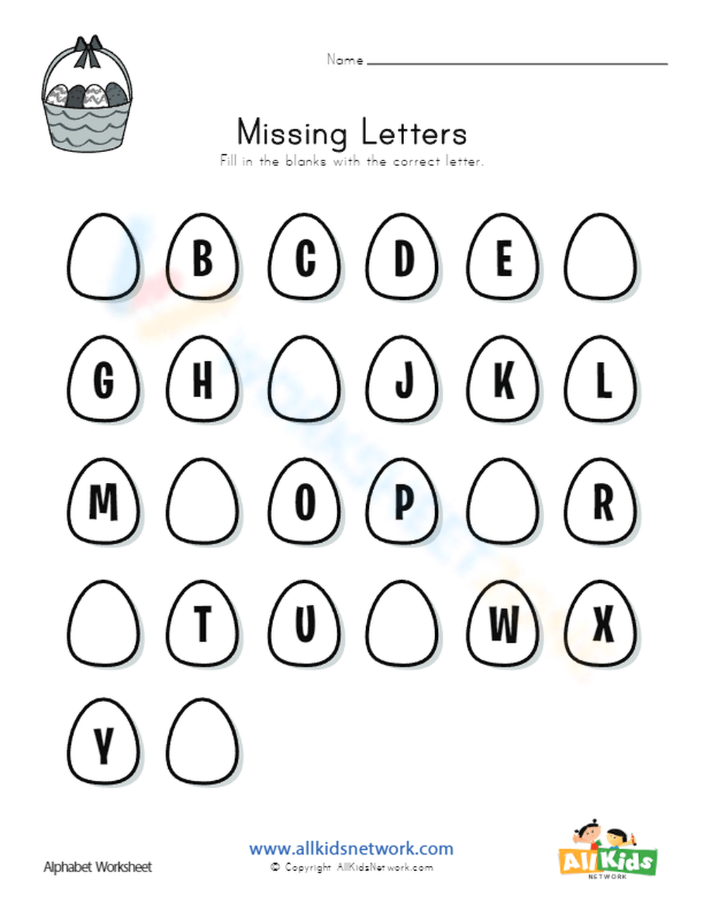 Missing Letters 1 Worksheet