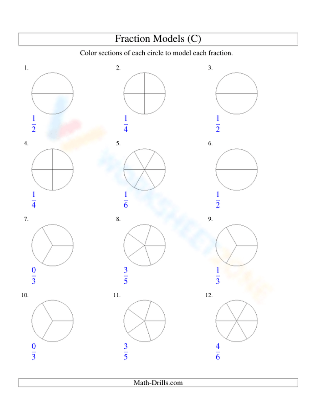 Modeling Fractions With Circles Worksheet