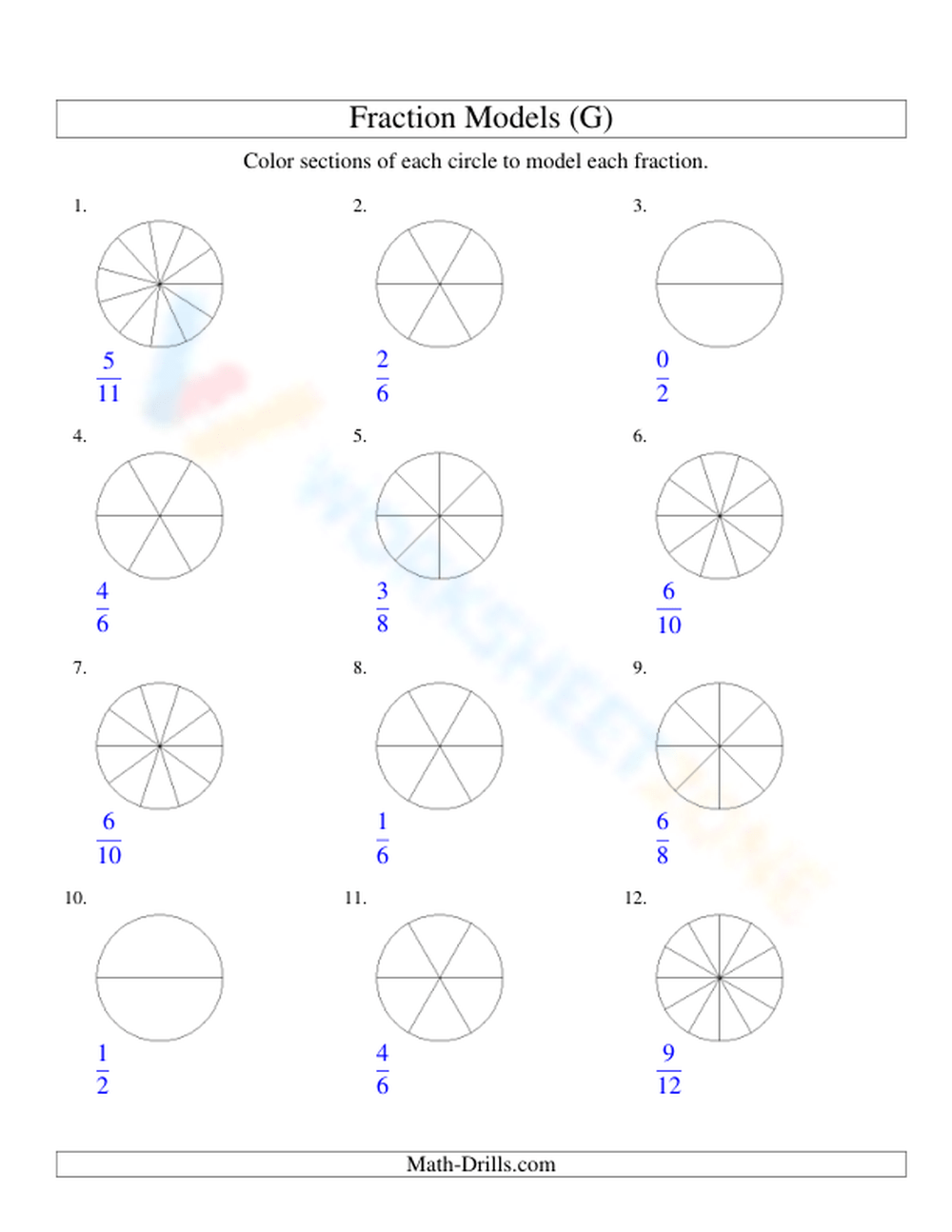 Modeling Fractions With Circles Worksheet