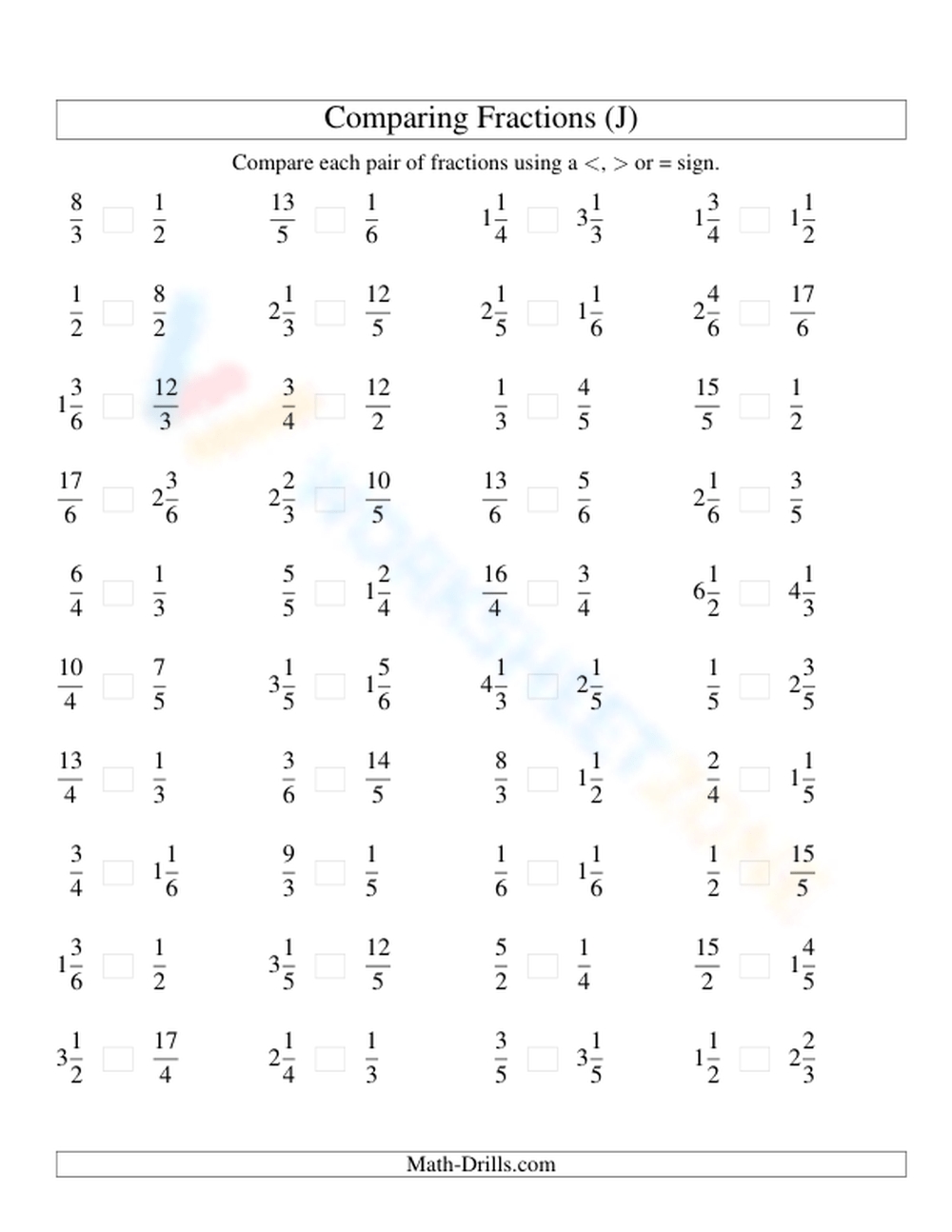 Comparing Simple, Improper And Mixed Fractions Worksheet