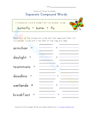Separate Compound Words 2 | Worksheet Zone