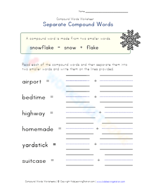 Separate Compound Words 2 | Worksheet Zone