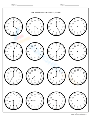 Draw the next clock 1 | Worksheet Zone
