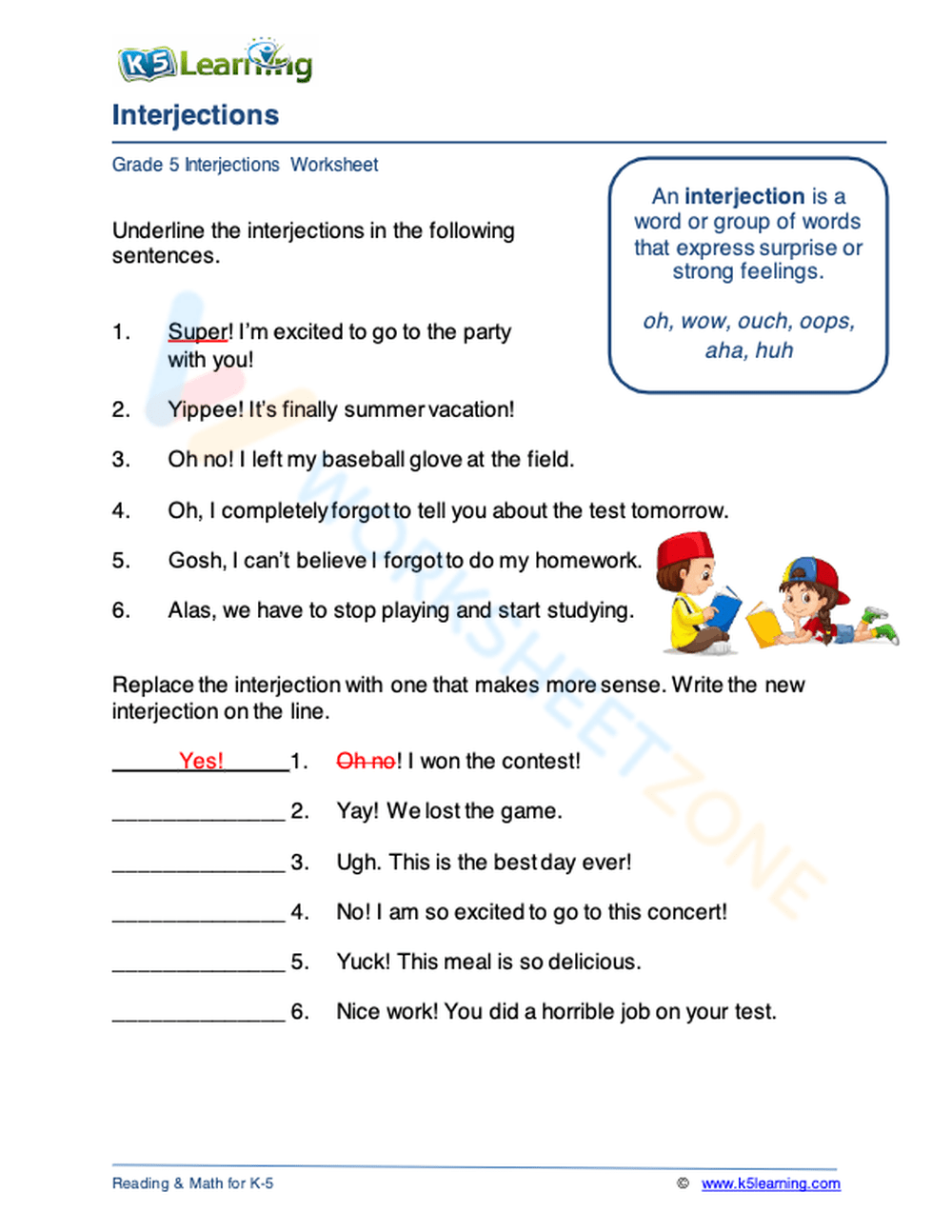 Interjections 1 Worksheet