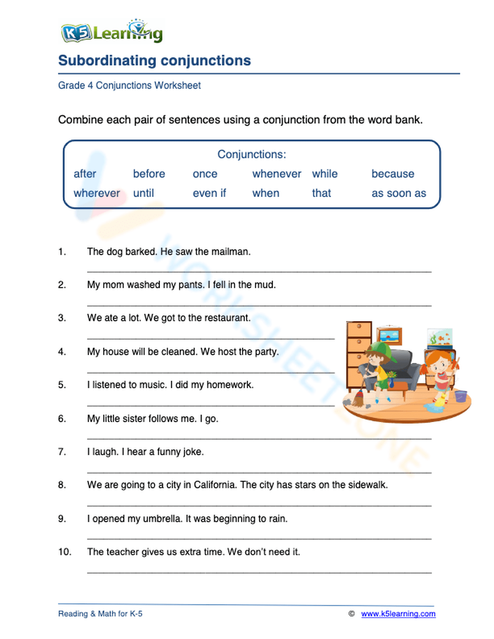 Subordinating Conjunctions 6 Worksheet