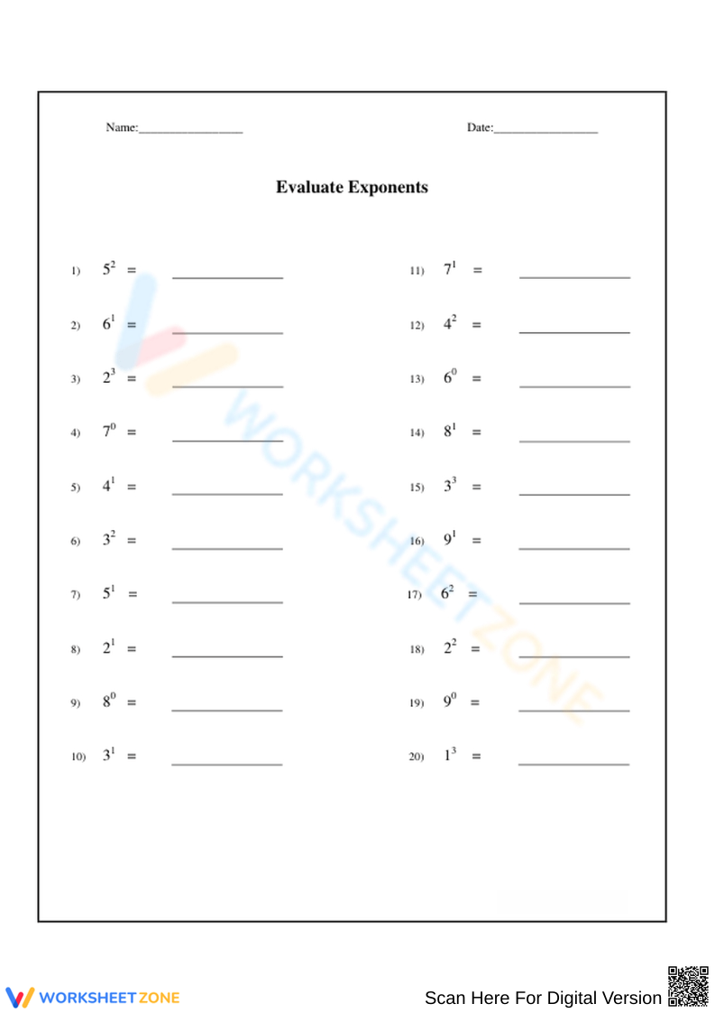 Exponential Notation Worksheets Grade 8 Exponents Worksheets: Powers