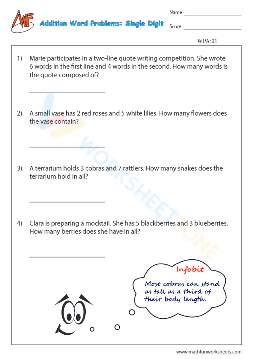 Addition Word Problems 1 Worksheet