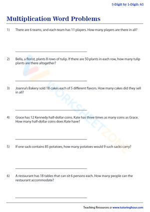 Multiplication word problems | Worksheet Zone