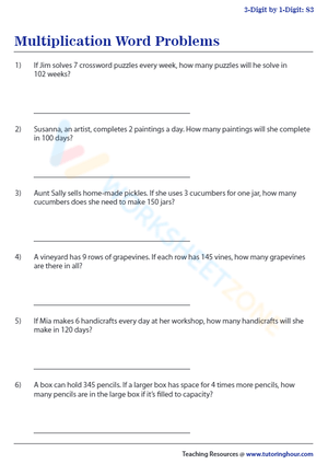 Multiplication word problems | Worksheet Zone