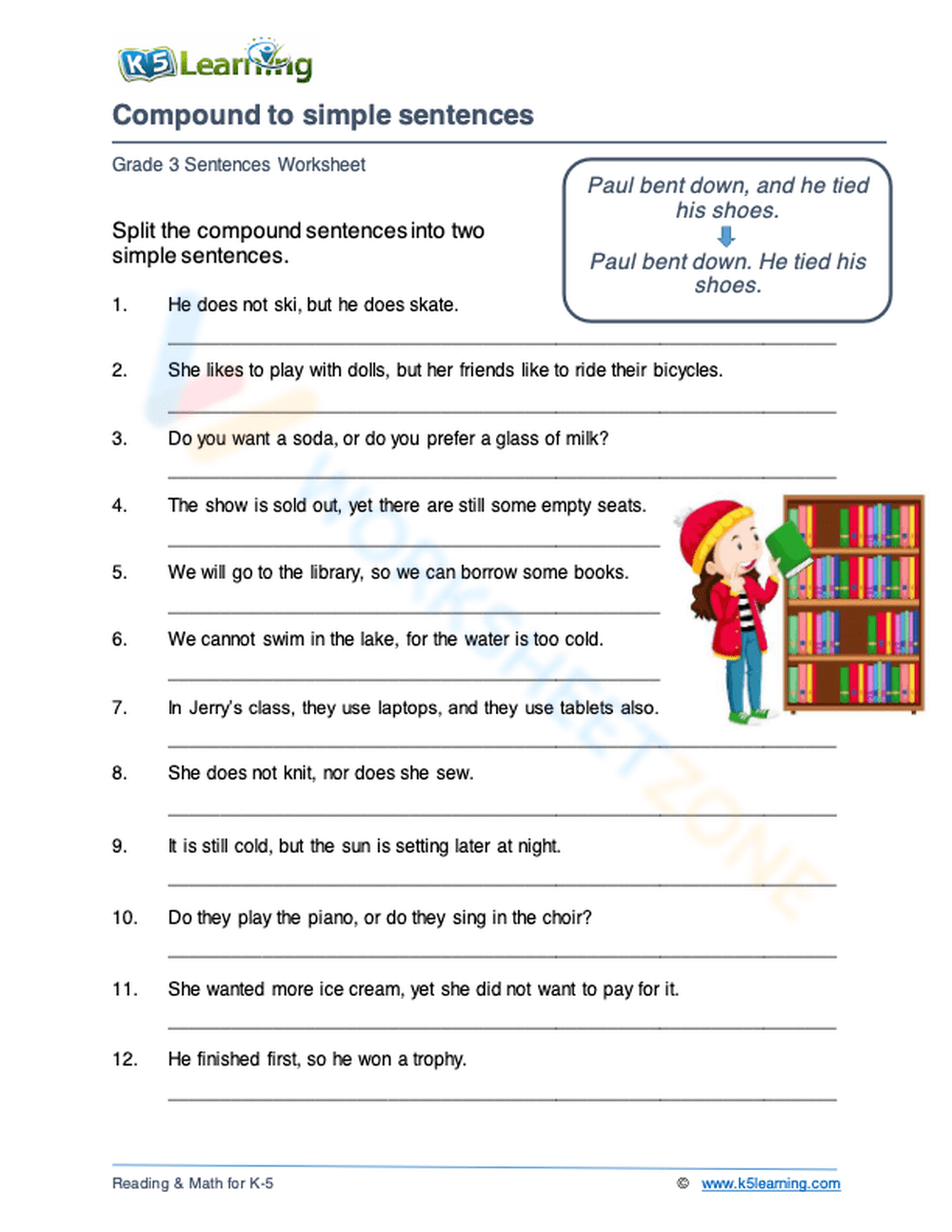 Compound to simple sentences 3 | Worksheetzone