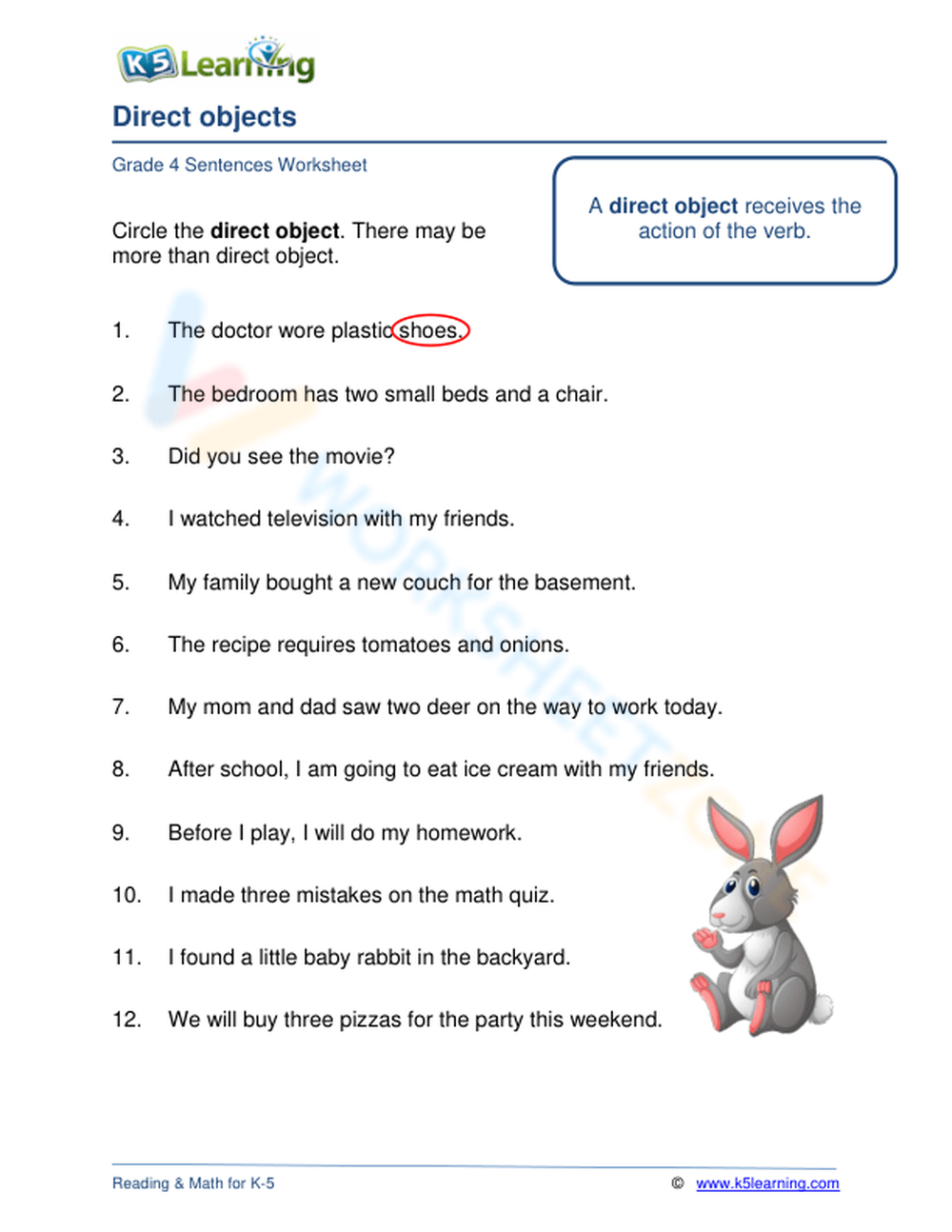 Direct And Indirect Object Worksheets 5th Grade