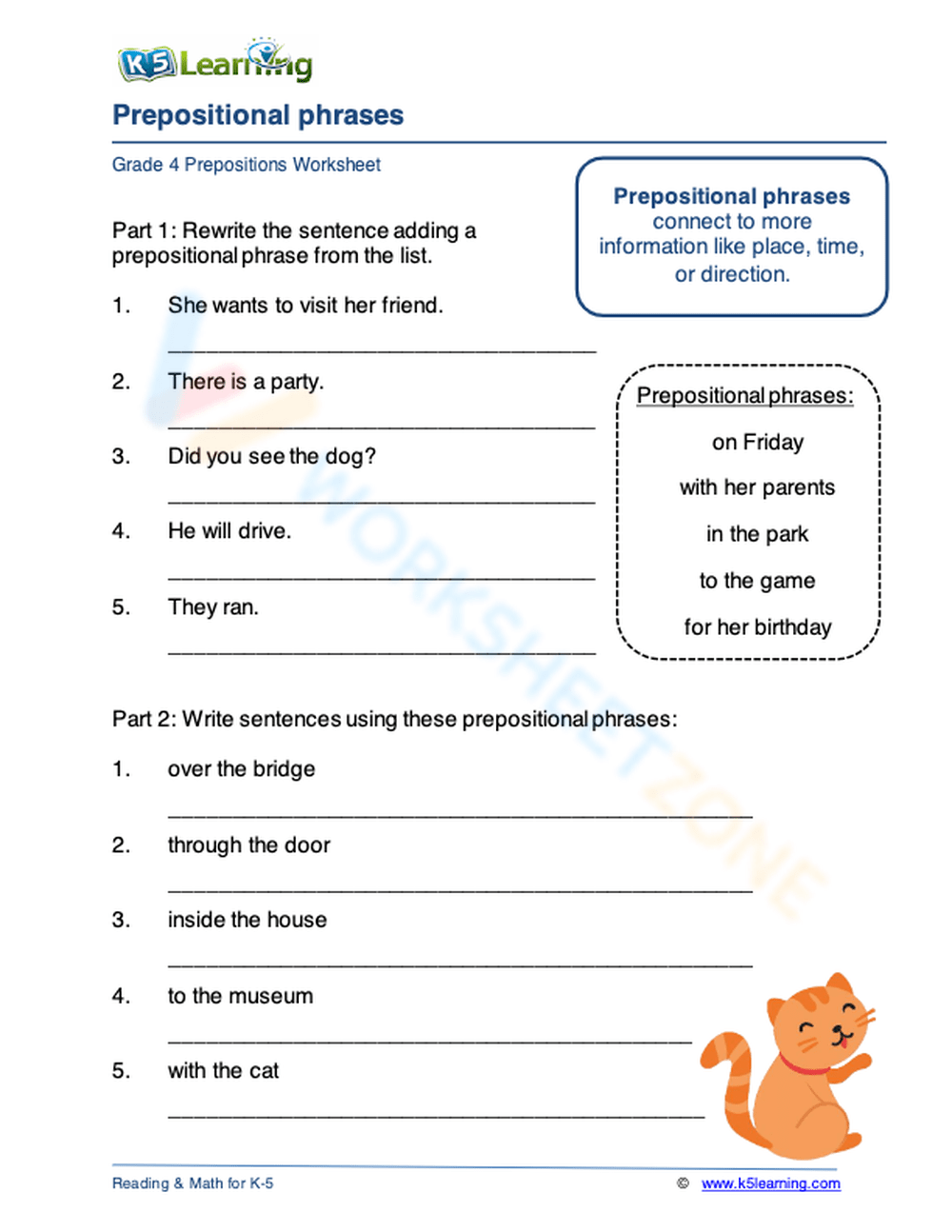 Prepositional Phrases 1 Worksheet