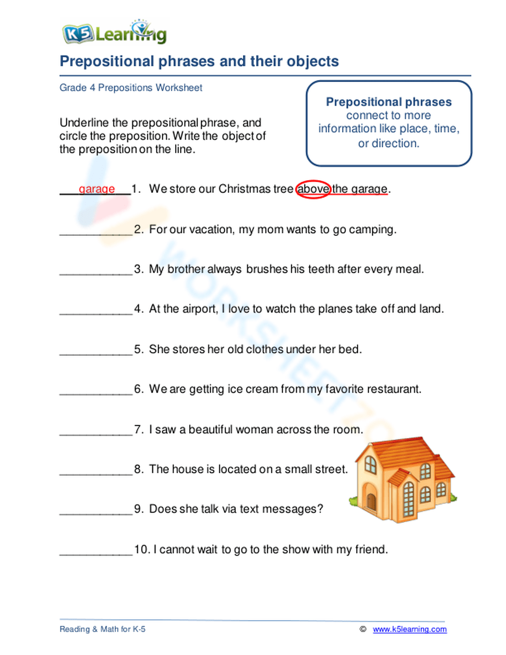 Prepositional Phrases And Their Objects 3 Worksheet