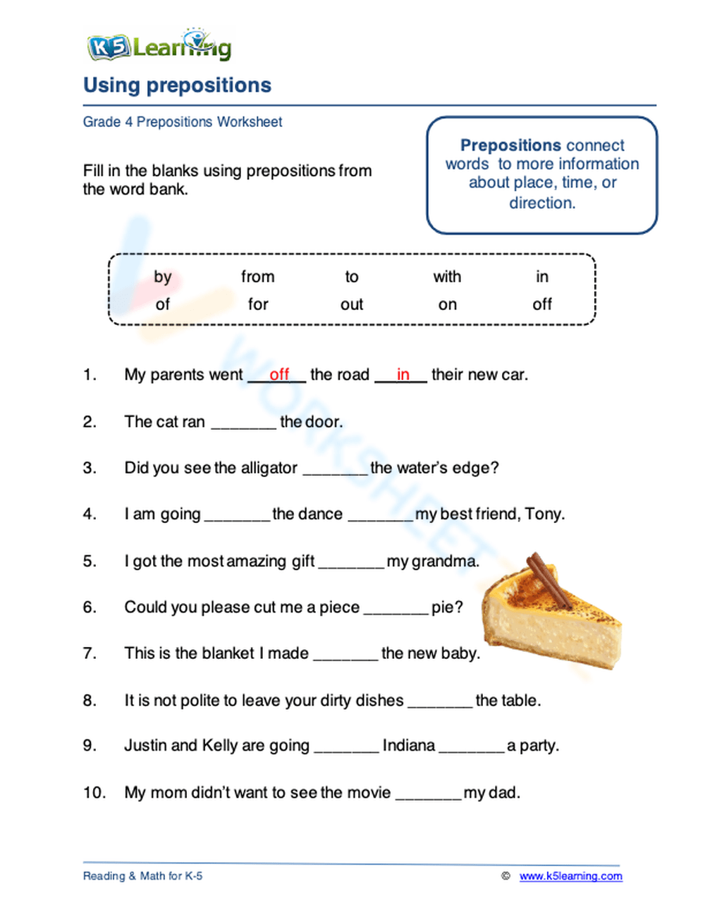 Using Prepositions 6 Worksheet