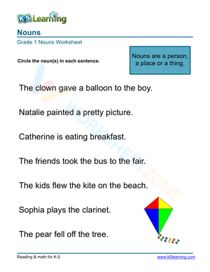 Nouns - person, place or thing 3 | Worksheet Zone