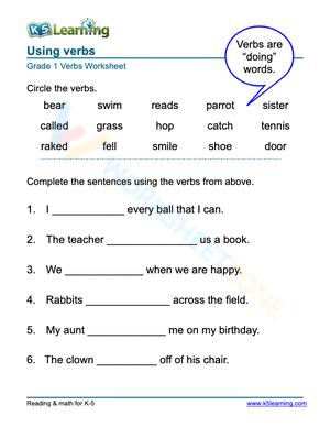Using verbs 4 | Worksheet Zone