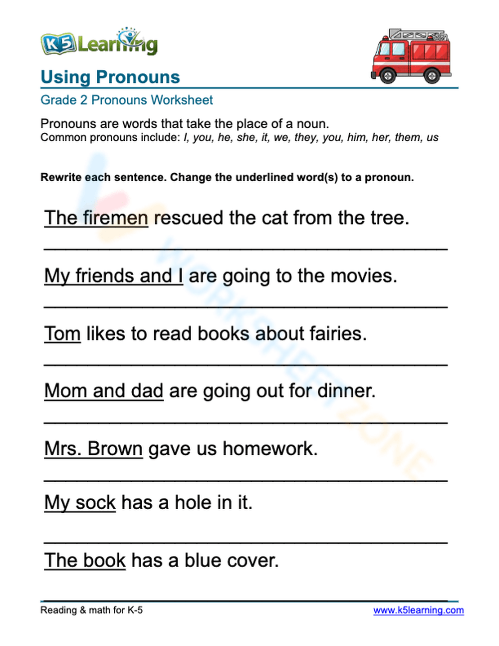 Using Pronouns 1 | Worksheet Zone