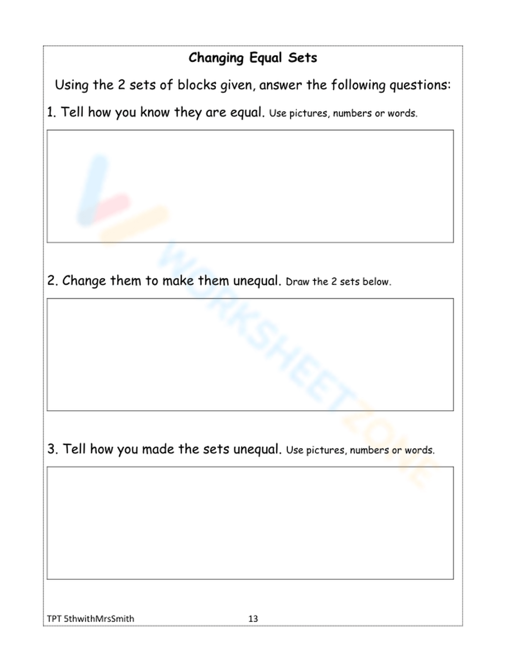 Changing Equal Sets Worksheet