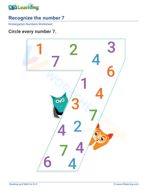 Learning to Recognize Number 7 Worksheets
