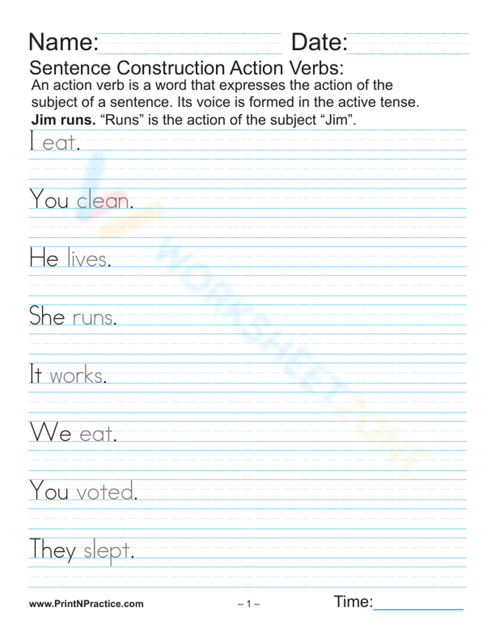 Action Verbs Worksheet