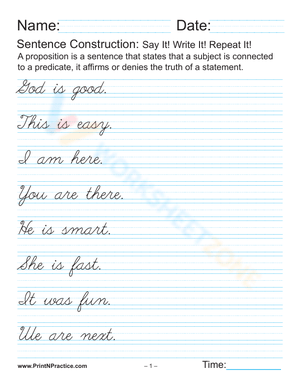 Fancy cursive sentences writing. | Worksheet Zone