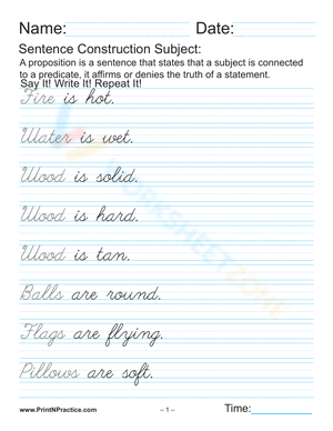Fancy cursive sentences writing. | Worksheet Zone