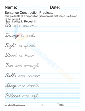 Fancy cursive sentences writing. | Worksheet Zone