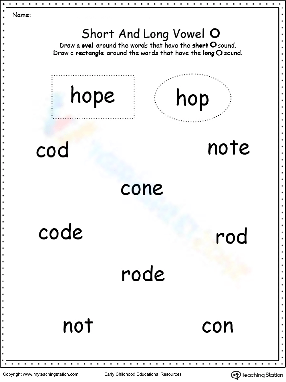 Short And Long Vowel O Worksheet Short And Long Vowel O Worksheet