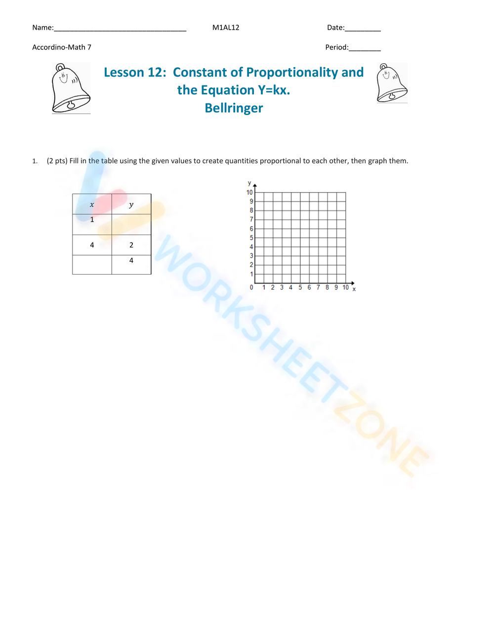 Constant Of Proportionality And The Equation Y Kx Worksheet